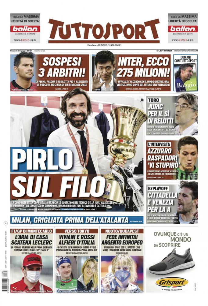 Prima Pagina Tuttosport “juve In Caso Di Ribaltone Il Favorito è