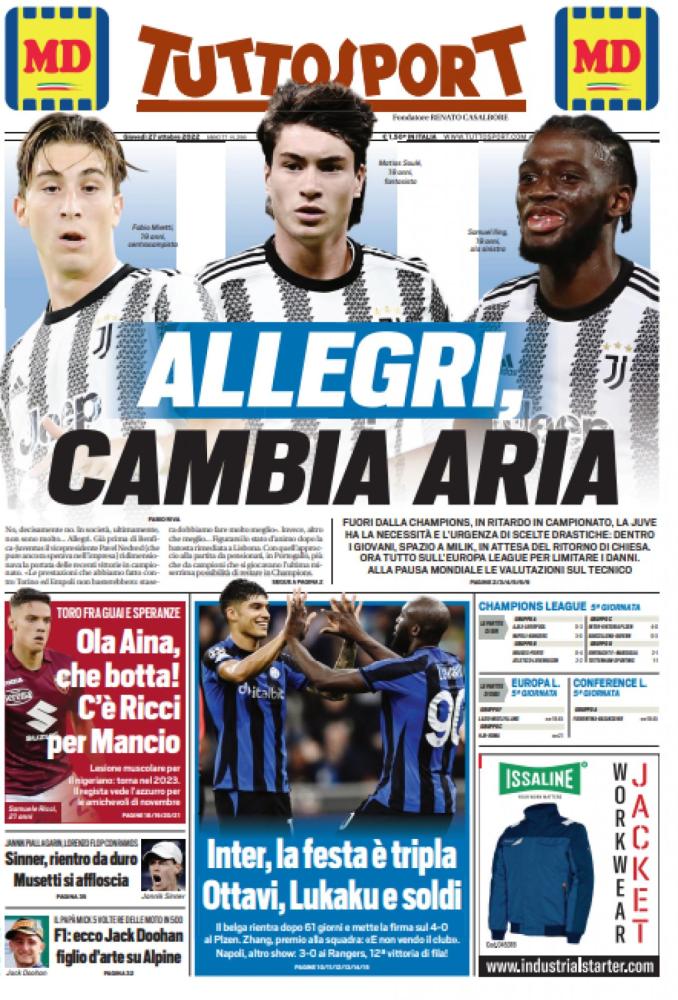 Prima Pagina Tuttosport Allegri Cambia Aria