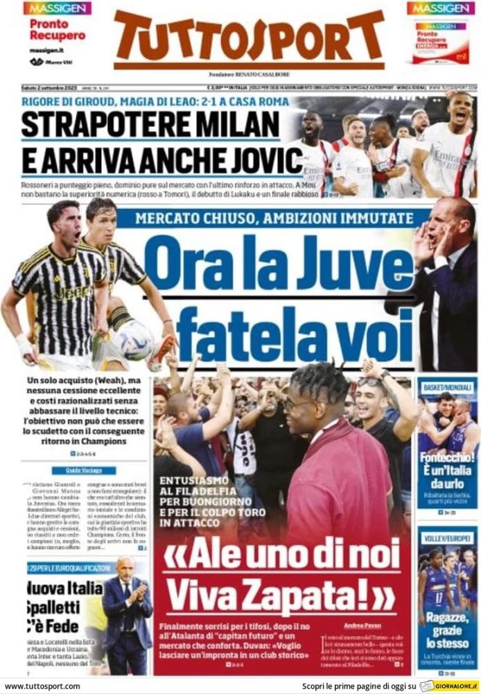 PRIMA PAGINA - Tuttosport: "Ora la Juve fatela voi"